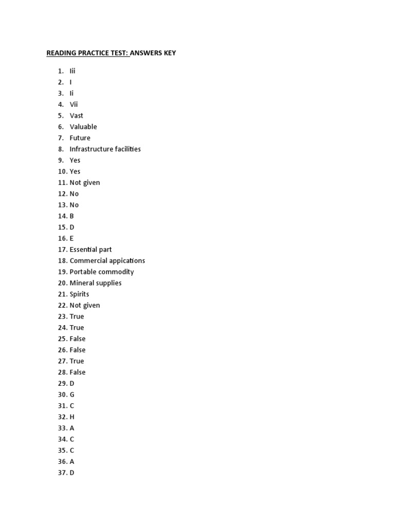 Reading Practice Test: Answers Key | PDF
