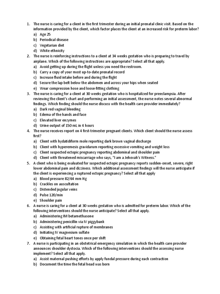 Preparing for the NCLEX: A Review of Maternal-Newborn Nursing Questions ...