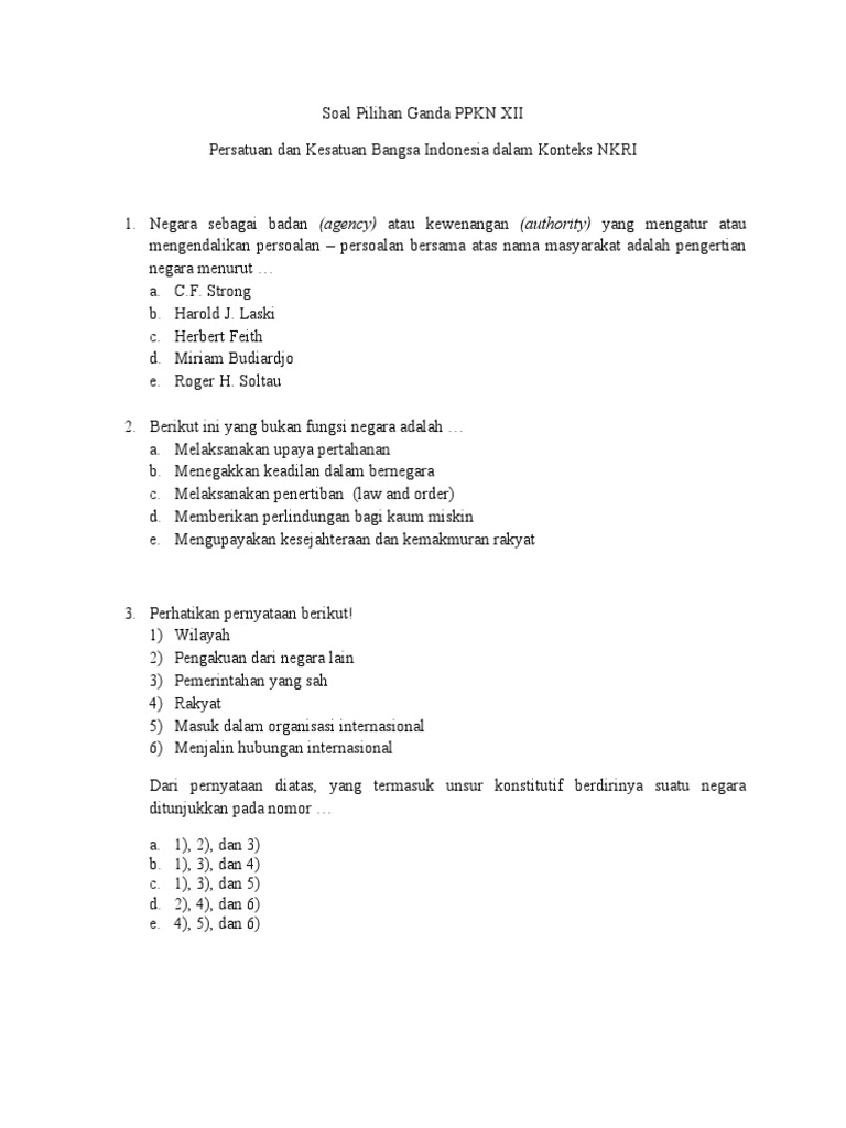 Soal Pilihan Ganda PPKN XII | PDF | Ilmu Sosial | Perjalanan
