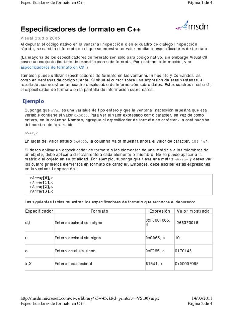 Especificadores Formato | PDF | C Sharp (lenguaje de programación ...