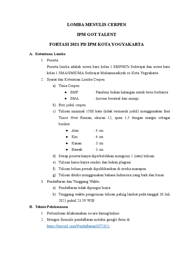 Juknis Lomba Menulis Cerpen Igt 2021 Fix Banget | PDF
