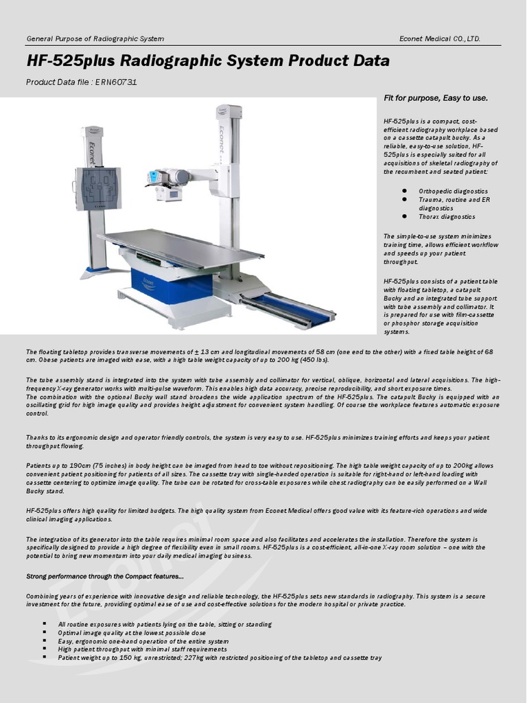 HF-525plus Product Data | PDF | Radiography | Vacuum Tube