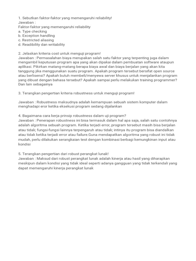 Faktor-faktor Reliability dan Robustness Software | PDF | Komputer