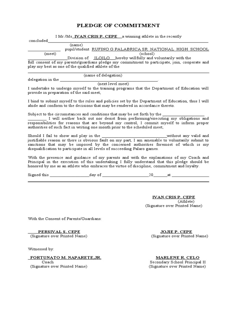 Pledge of Commitment: A Winning Athlete in The Recently | PDF | Justice ...