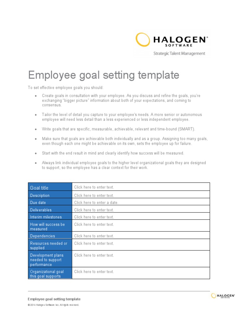 Employee Goal Setting Template