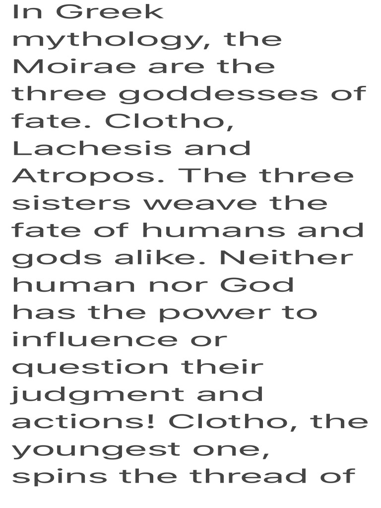 In Greek Mythology, The Moirae Are The Three Goddesses of Fate. Clotho ...