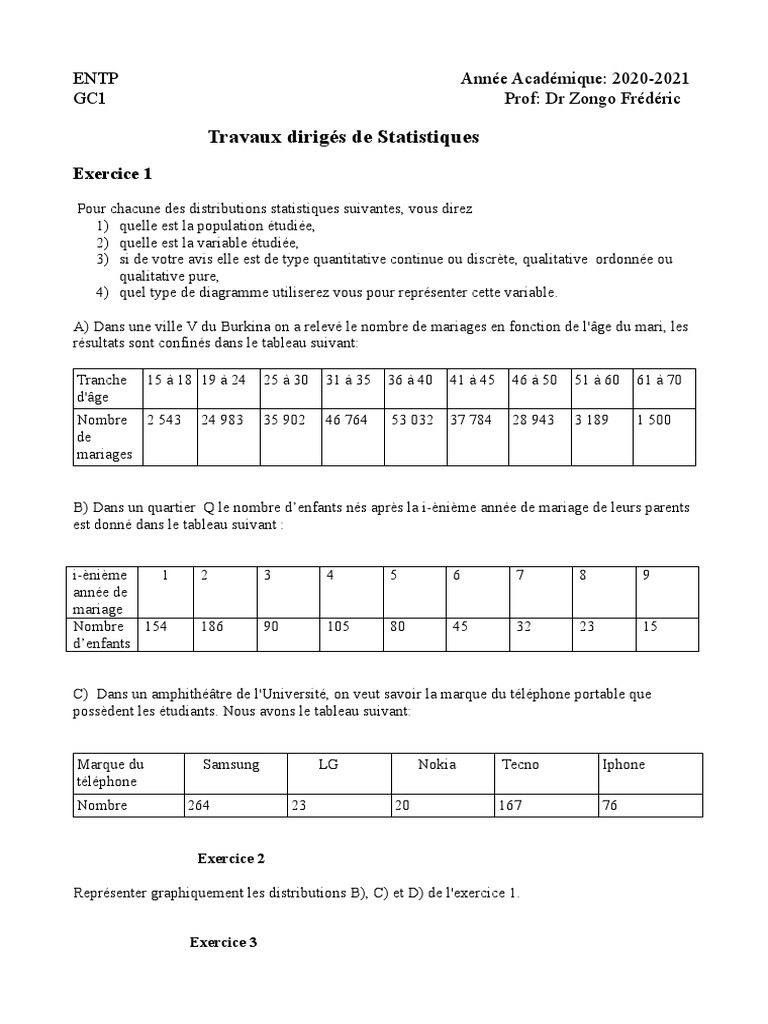 TD-stat-ENTP Année Académique | PDF | Loi de Poisson | Enseignement des mathématiques