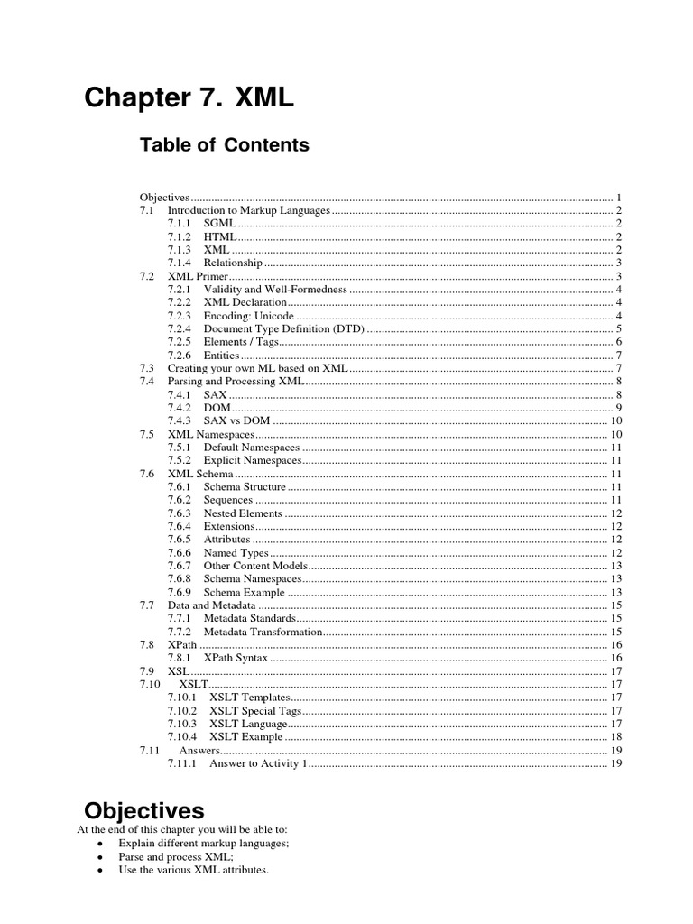 Chapter 7. XML: Table of Contents | PDF | Xslt | Xml