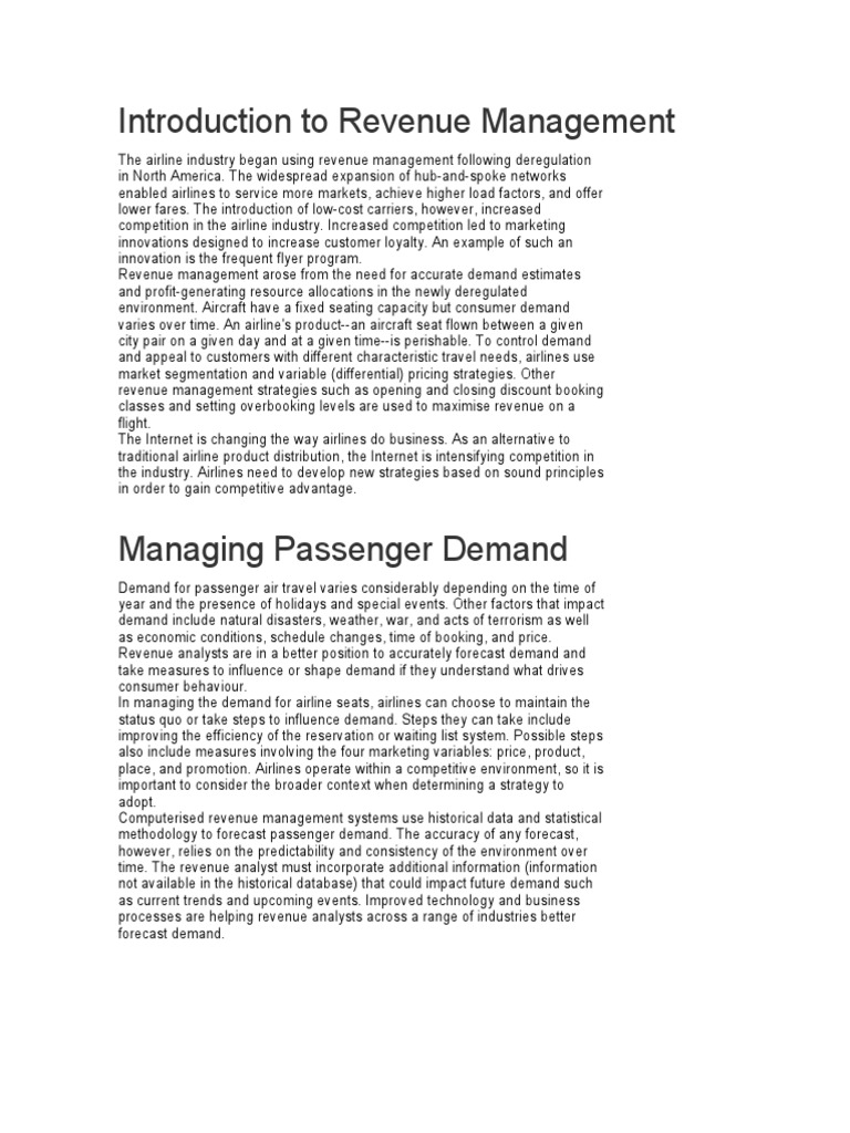 Introduction To Revenue Management | PDF | Airlines | Pricing