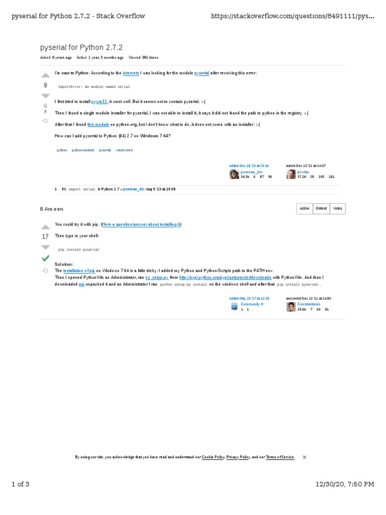 Pyserial For Python 2.7.2 - Stack Over Ow | PDF | Information ...