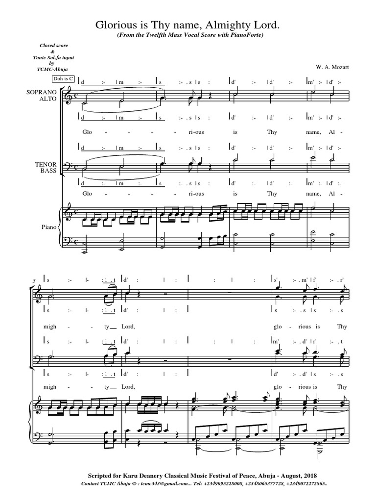 Glorious Is Thy Name | PDF | Classical Music | Human Throat
