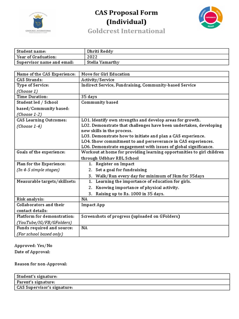 Goldcrest International: CAS Proposal Form (Individual) | PDF | Career ...