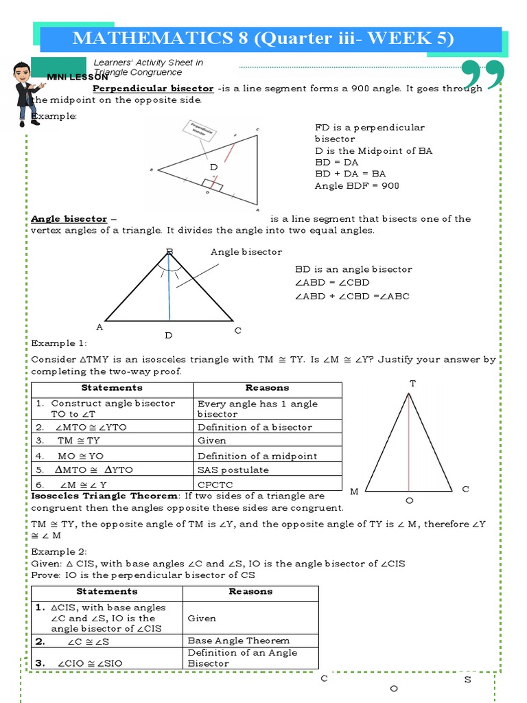MATHEMATICS 8 (Quarter iii-WEEK 5) : Perpendicular Bisector - Is A Line ...