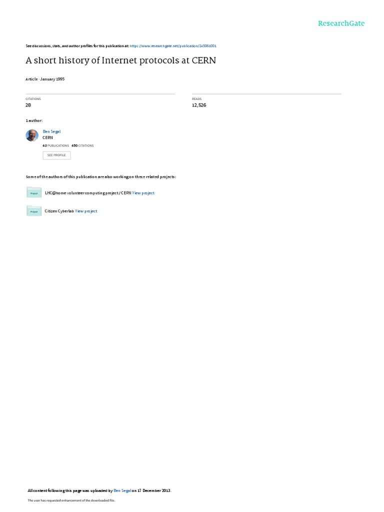 A Short History of Internet Protocols at CERN: January 1995 | PDF ...