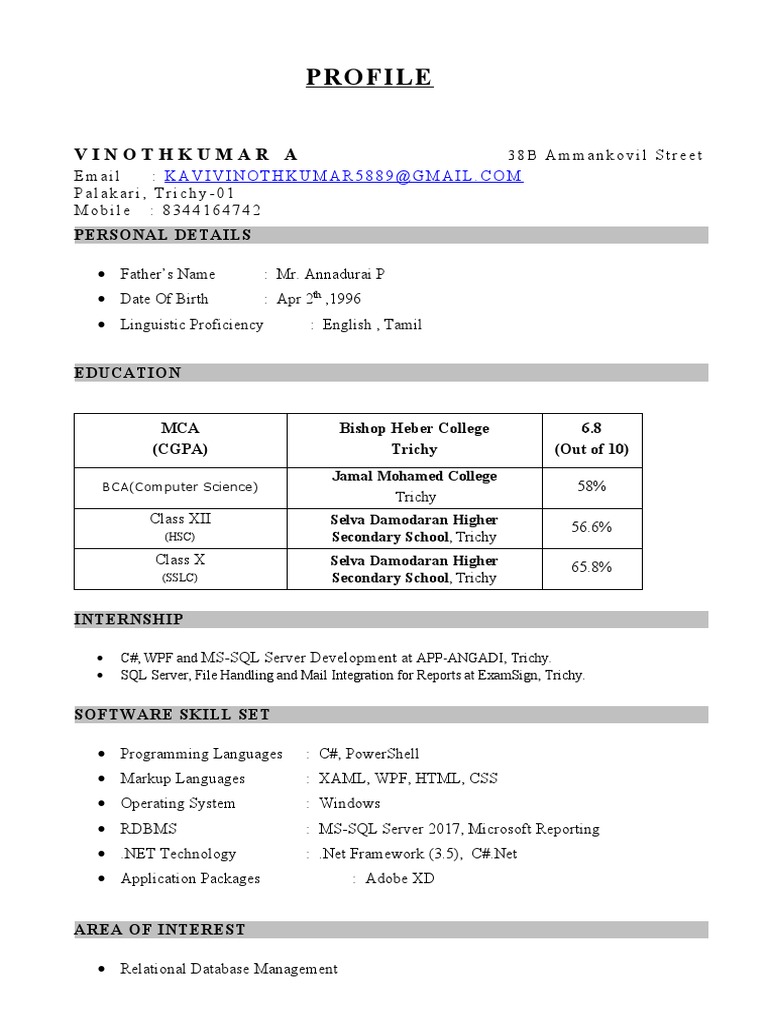 Vinothkumar Profile | PDF