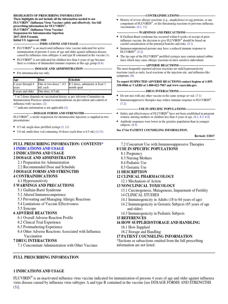 Fluvirin Product Insert | PDF | Influenza Vaccine | Influenza
