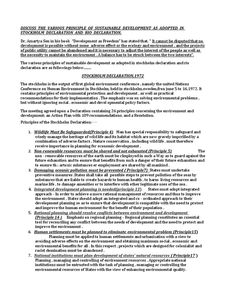 2 Discuss The Various Principle of Sustainable Development As Adopted ...