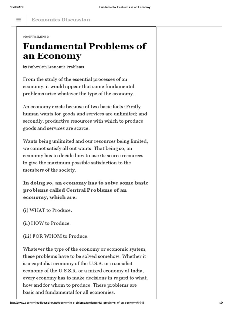 Fundamental Problems of An Economy Unit 1 | Download Free PDF ...