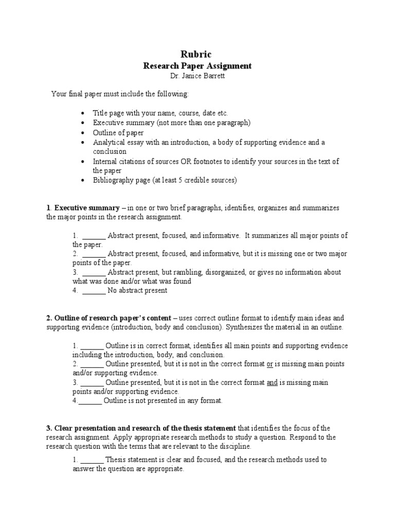 Rubric Research Paper | PDF | Citation | Abstract (Summary)