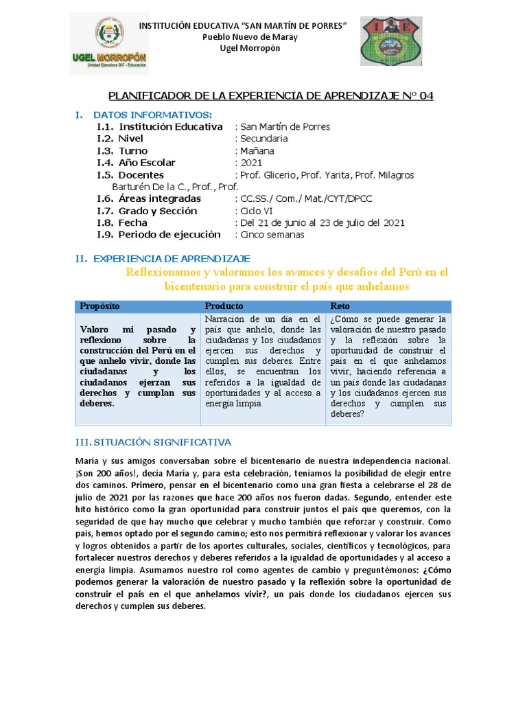 Planificador de La Experiencia de Aprendizaje Ciclo Vi | PDF | Evaluación | Aprendizaje
