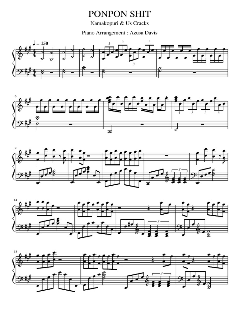 Ponpon Shit: Namakopuri & Us Cracks Piano Arrangement: Azusa Davis | PDF