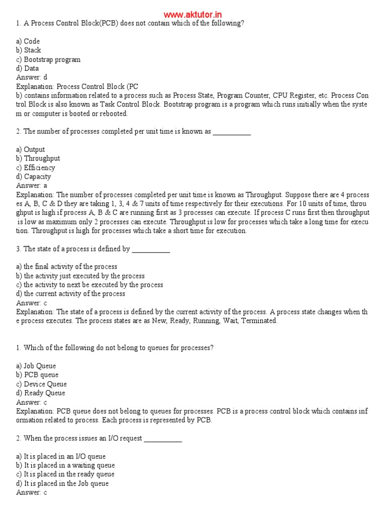 Operating System MCQ CS 2nd Year | PDF | Scheduling (Computing) | Process (Computing)
