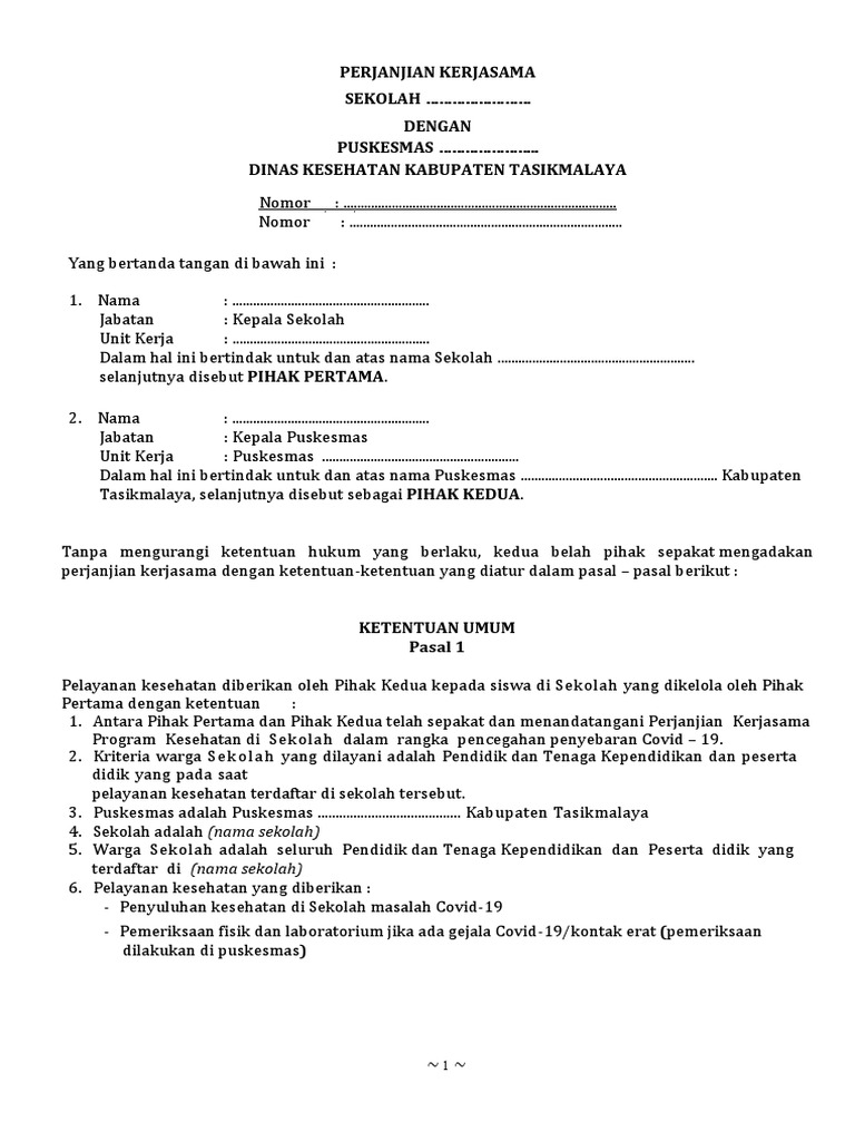 Perjanjian Kerjasama Dengan Puskesmas Pdf