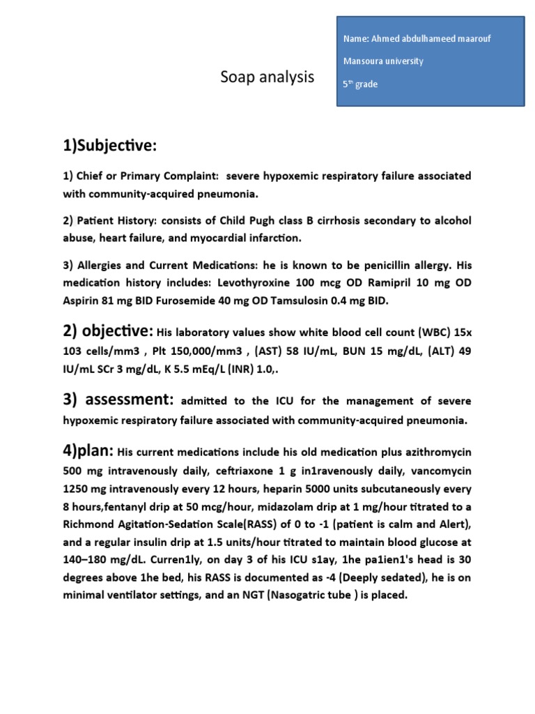 1) Subjective:: Soap Analysis | PDF | Self-Improvement | Wellness