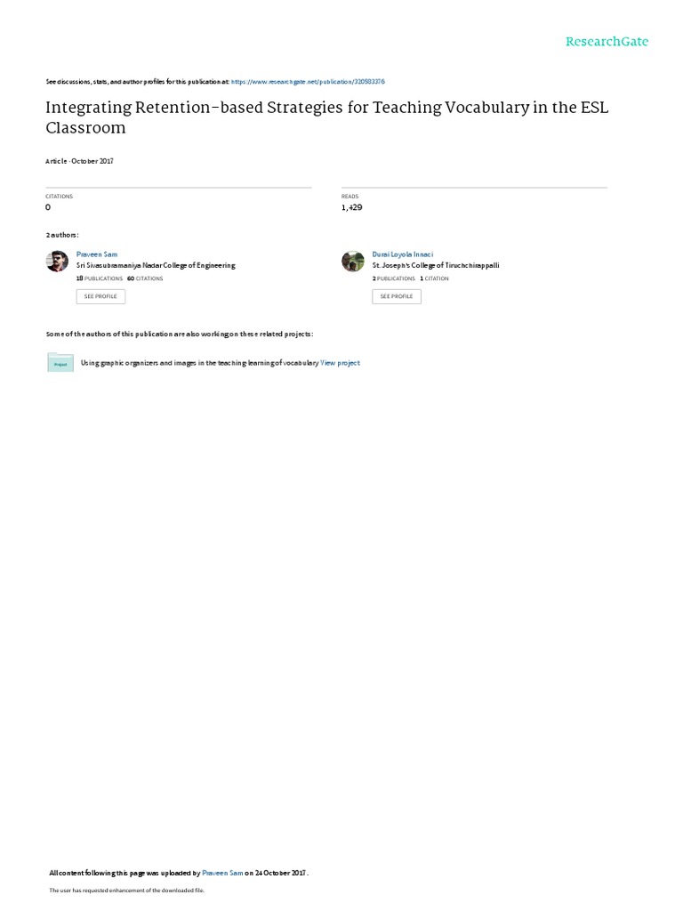 Integrating Retention-Based Strategies For Teaching Vocabulary in The ...