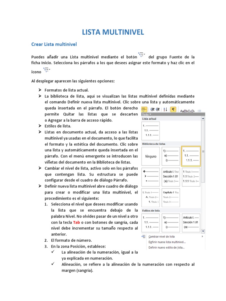 Word Básico - Listas Multinivel | PDF | Informática | Informática y ...