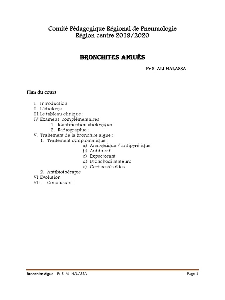 Traitement de la Bronchite Aiguë | PDF | Médecine clinique ...