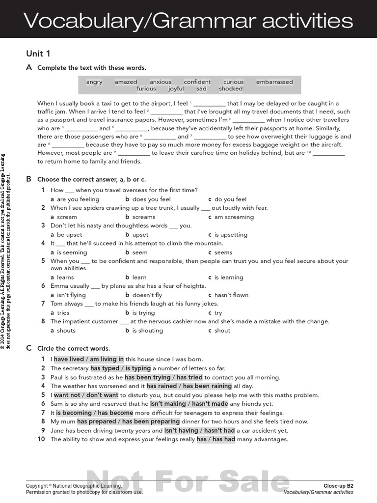 Close-Up - B2 - Extra Vocabulary and Grammar Tasks and Answer Key | PDF ...