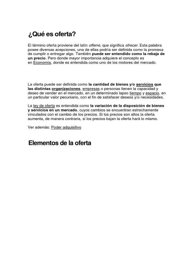 Definición y elementos de oferta | PDF | Oferta (economía) | Precios