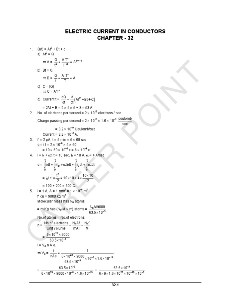 Point: Electric Current in Conductors Chapter - 32 | PDF