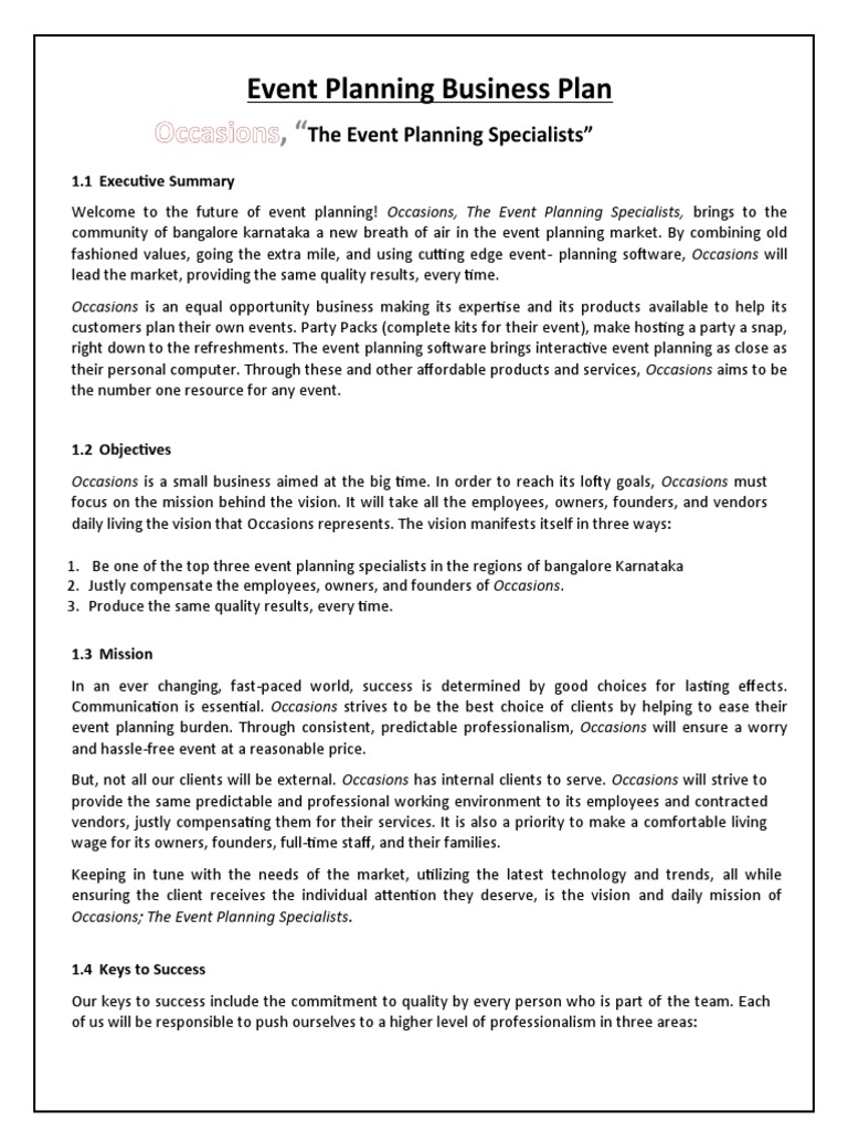 Event Business Plan - v1 | Download Free PDF | Startup Company | Small ...