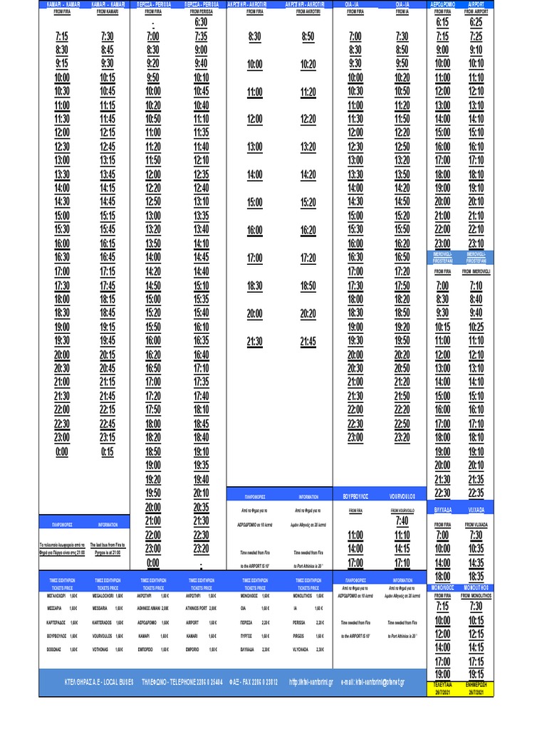 Comprehensive Bus Schedule for the Island of Santorini Detailing Routes ...
