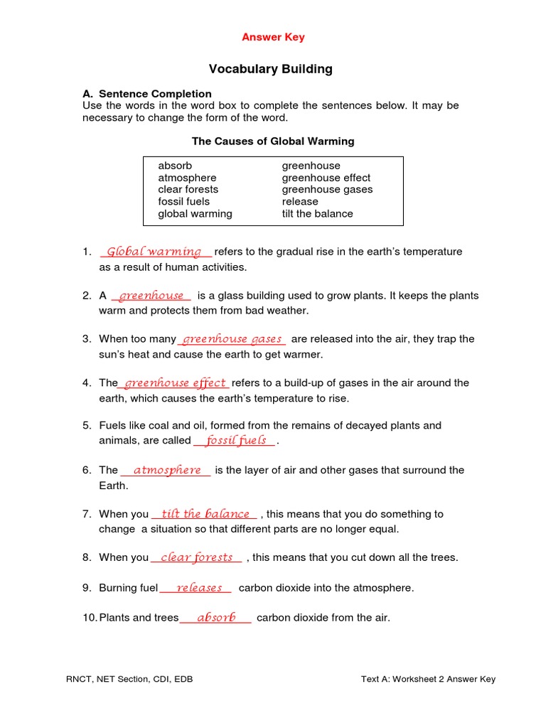 Text A - Worksheet 2 - Answer Key | PDF | Greenhouse Effect ...