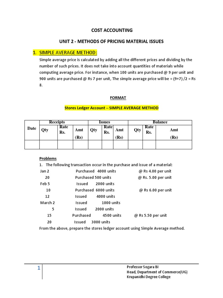 CA - Unit 2 - Simple Average Method | PDF | Prices | Economies
