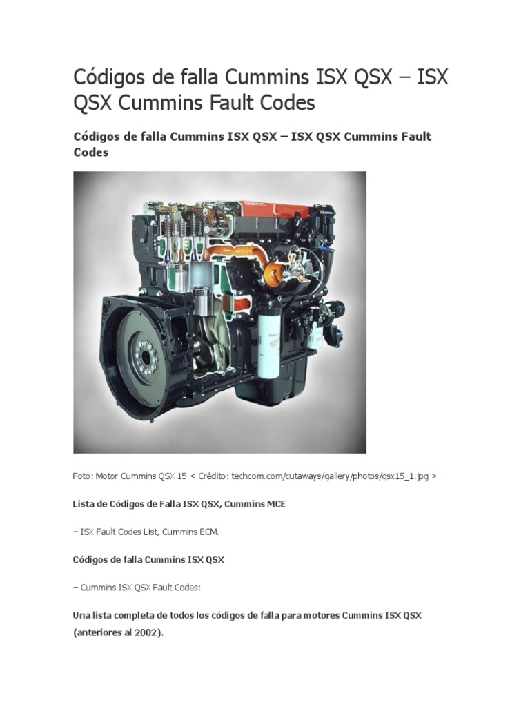 Códigos de Falla Cummins ISX QSX | PDF | Tecnología energética | Ingeniería mecánica
