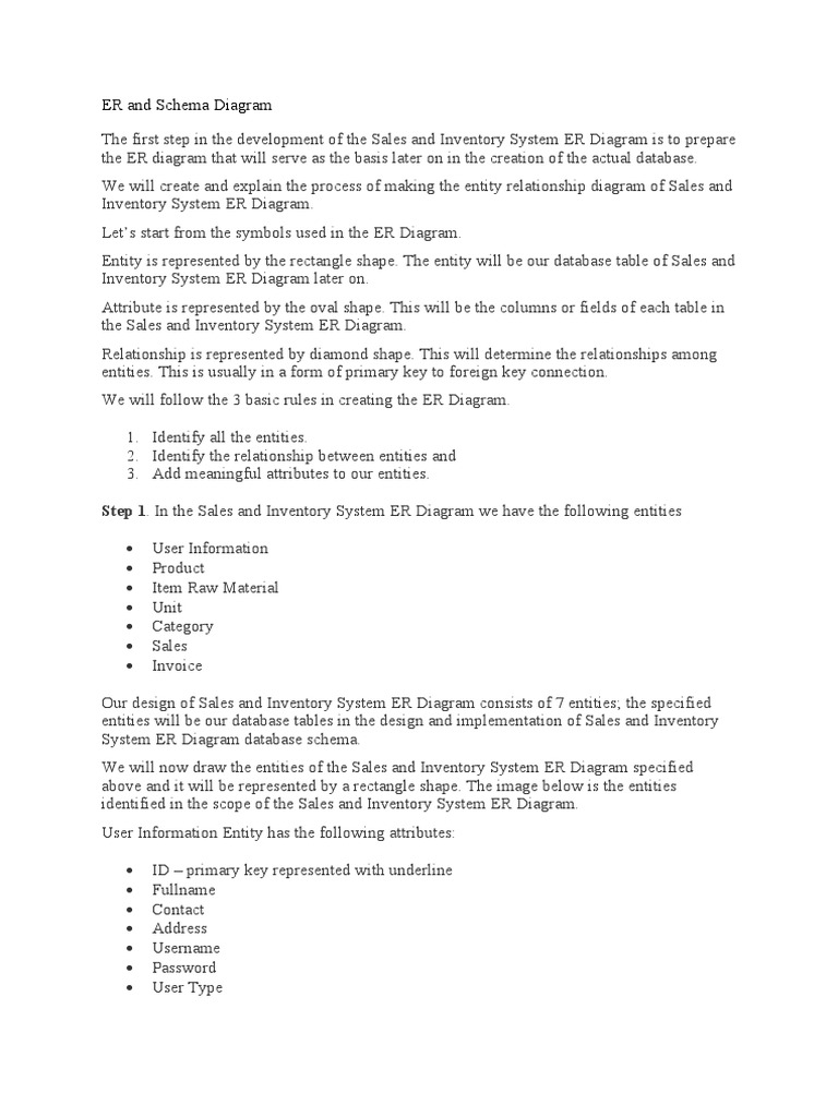 ER and Schema Diagram: Step 1. in The Sales and Inventory System ER ...