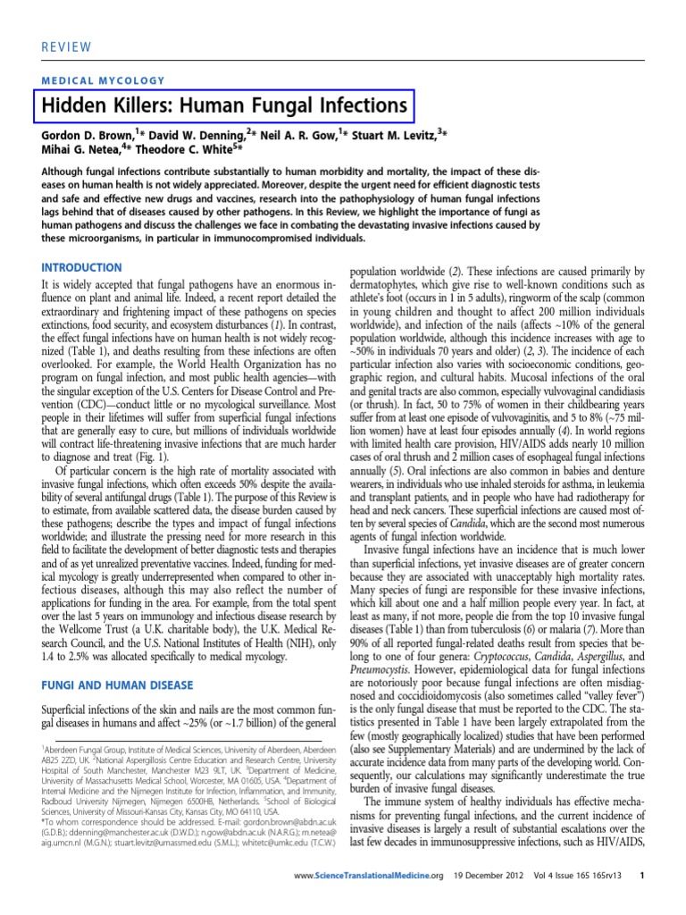 Hidden Killers Human Fungal Infections | PDF | Infection | Epidemiology