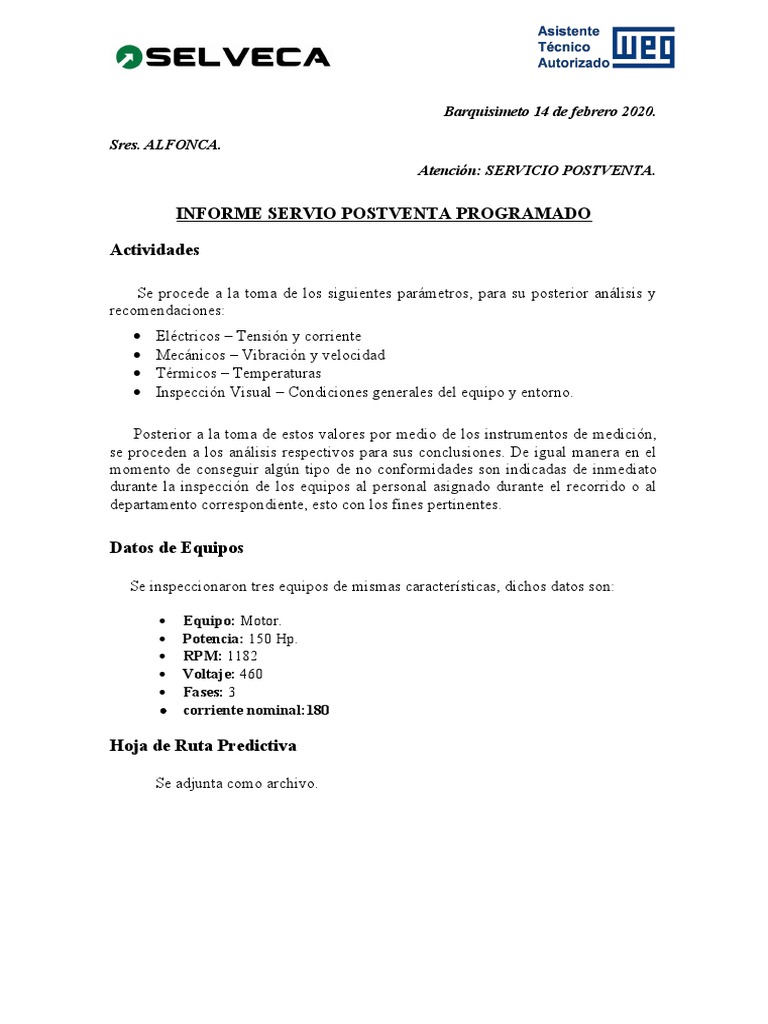 Informe Servicio Postventa | PDF | Temperatura | Metrología