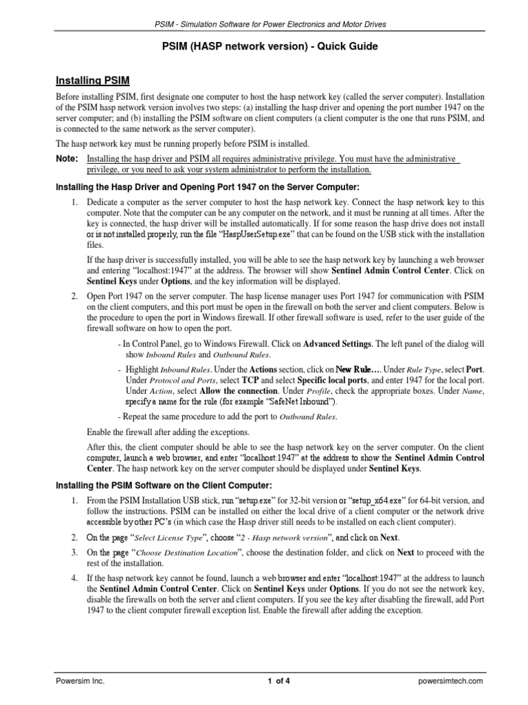 PSIM Installation Guide (Hasp Network) | PDF | Port (Computer ...