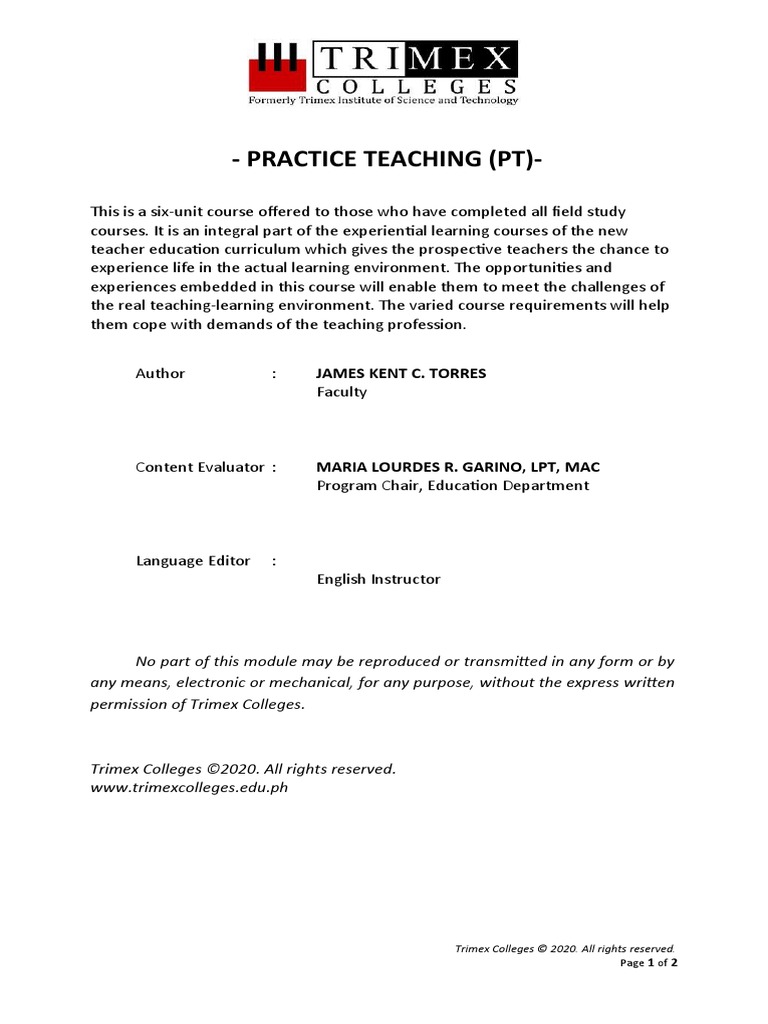 Practice Teaching-Coverpage | PDF | Teachers | Teaching
