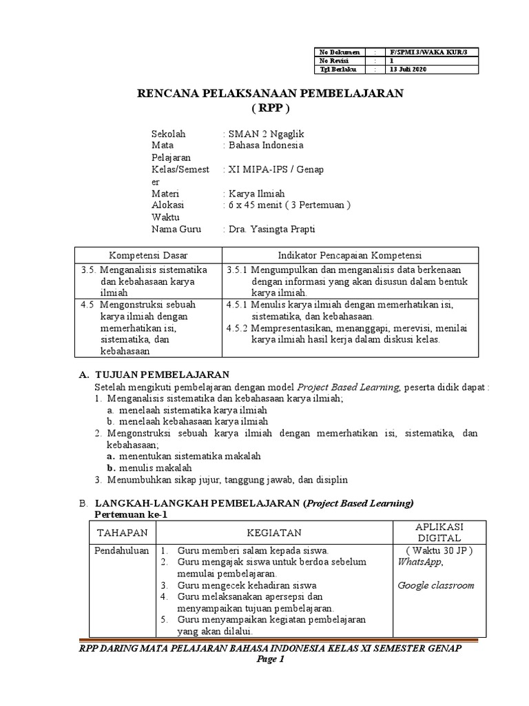 Contoh RPP B Indonesia | PDF
