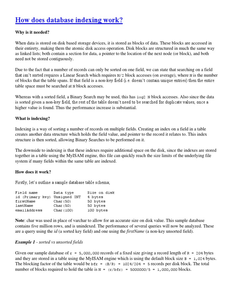 How Does Database Indexing Work?: Why Is It Needed? | PDF | Database Index | Table (Database)