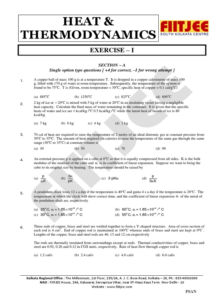 Question Paper - Heat & Thermodynamics | PDF | Calorie | Gases