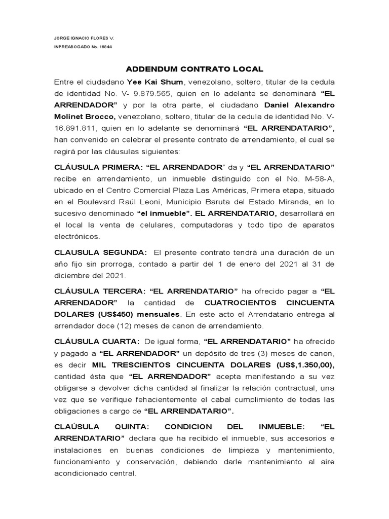 Addendum Contrato de Arrendamiento | PDF | Arbitraje | Daños y perjuicios