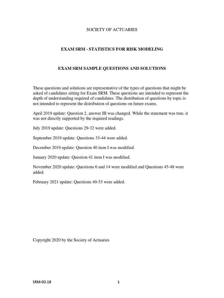 Exam SRM Sample Questions 2 | PDF | Regression Analysis | Errors And Residuals