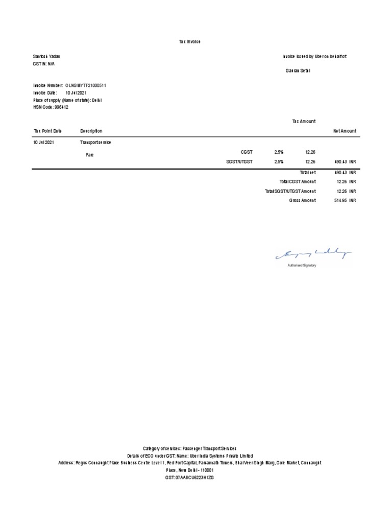 Uber Invoice - Without MCD | Download Free PDF | Government Of India | Sales
